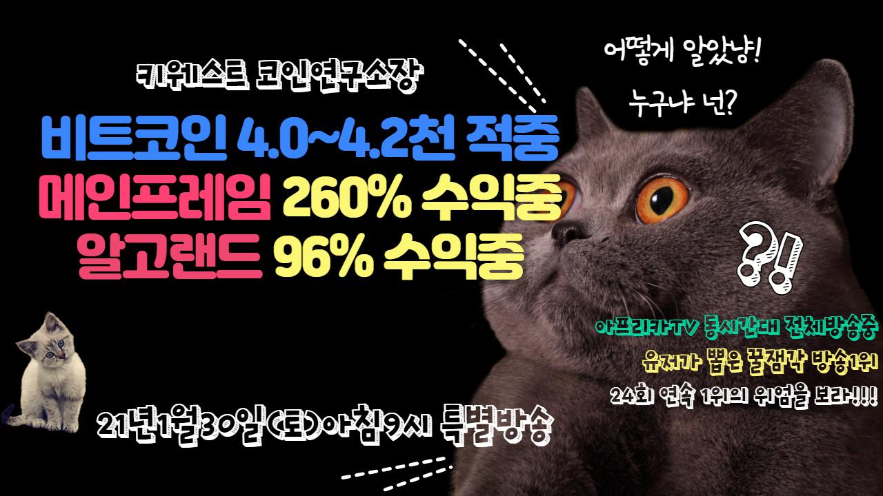 21년1월30일토아침9시 메임프레임 260 알고랜드 96 수익 암호화폐 비트코인 특별방송 키웨스트 코인연구소장