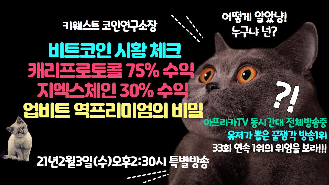 21년2월3일수낮230 스팟방송 캐리프로토콜 75 수익 암호화폐 비트코인 키웨스트 코인작전사령관 아프리카tv Vod