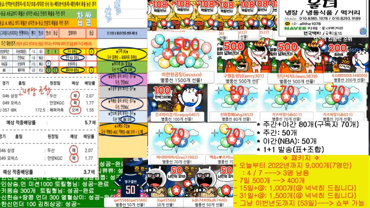 4연타 성공 57배37배 포함 주력 적중 Nba도 적중 찹쌀의 스포츠분석해외축구전문야구느바배구 Soop Vod