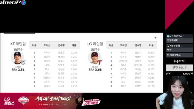 [엘지편파]엘지 vs KT 아몰라아ㅏ오늘도 파이팅!!!ㅠ/선발 배재준 소형준 | SOOP VOD