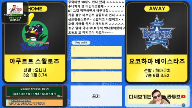 일야 농구 국야 Mlb 주력 싸그리 다들어옴ㅋㅋ 또먹으러 가즈아~ 現와이즈분석위원 라다의 스포츠분석 국내야구 일본야구 분석