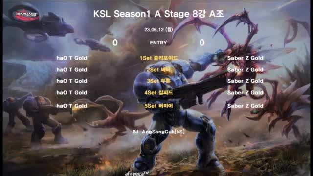 KSL Season1 8강 2조 haO T vs Saber Z kS클랜 | 아프리카TV VOD