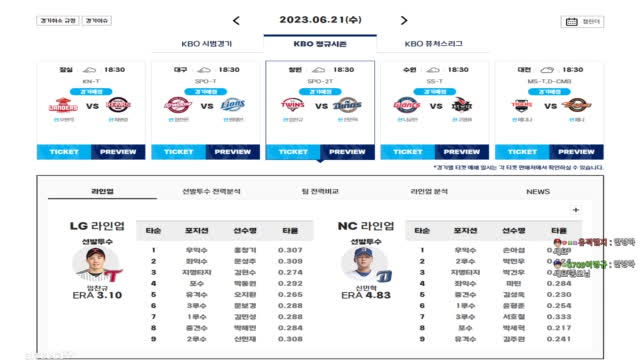 [캐스터안/LG편파]LGvsNC/NC전 연패 끊읍시다! | SOOP VOD