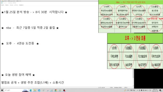 Nba 오늘 아쉽지만 최근 7일 5일적중 2일 올킬 바로 흐름 잡아보자 생방전용조합도 준비 했습니다 Soop Vod
