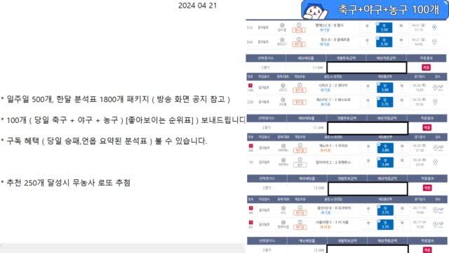 오후 야구 메인 축구 적중 무농사 3연속 적중 좋았고 야간 경기로 마무리 잘 해봅시다 축구분석 농구야구분석 스포츠