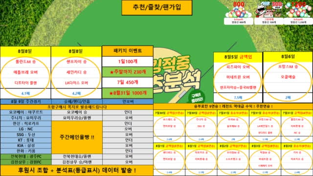 🔶주간메인몰빵 오늘배당업 너무좋은데 대박찬스 🔶국내야구일본야구k리그 스포츠분석 🔶주간표 5시30분 마감